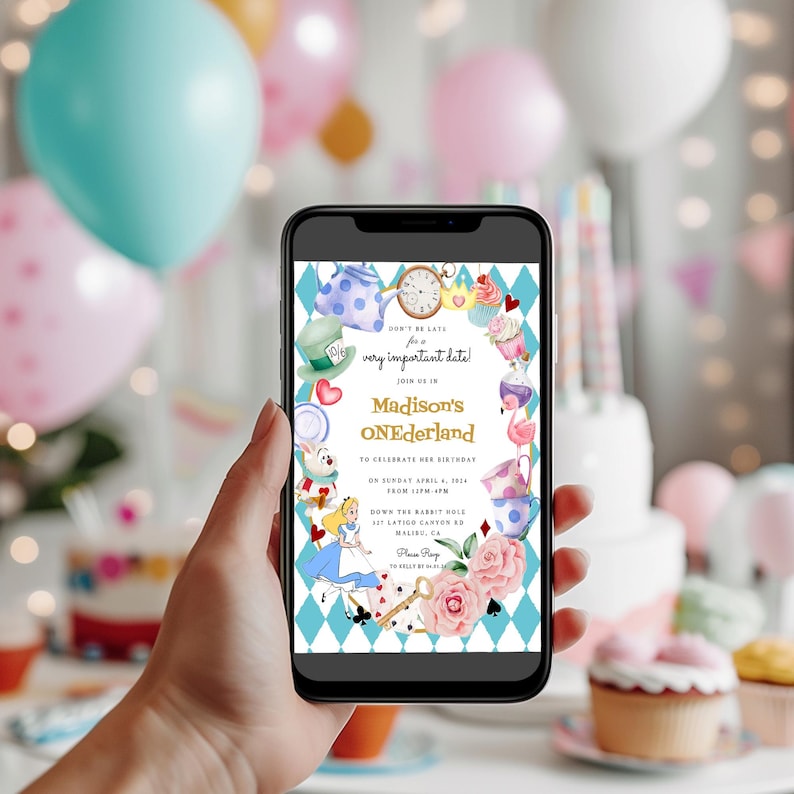 Alice in Wonderland Birthday Invitation Template, Instant Editable ...
