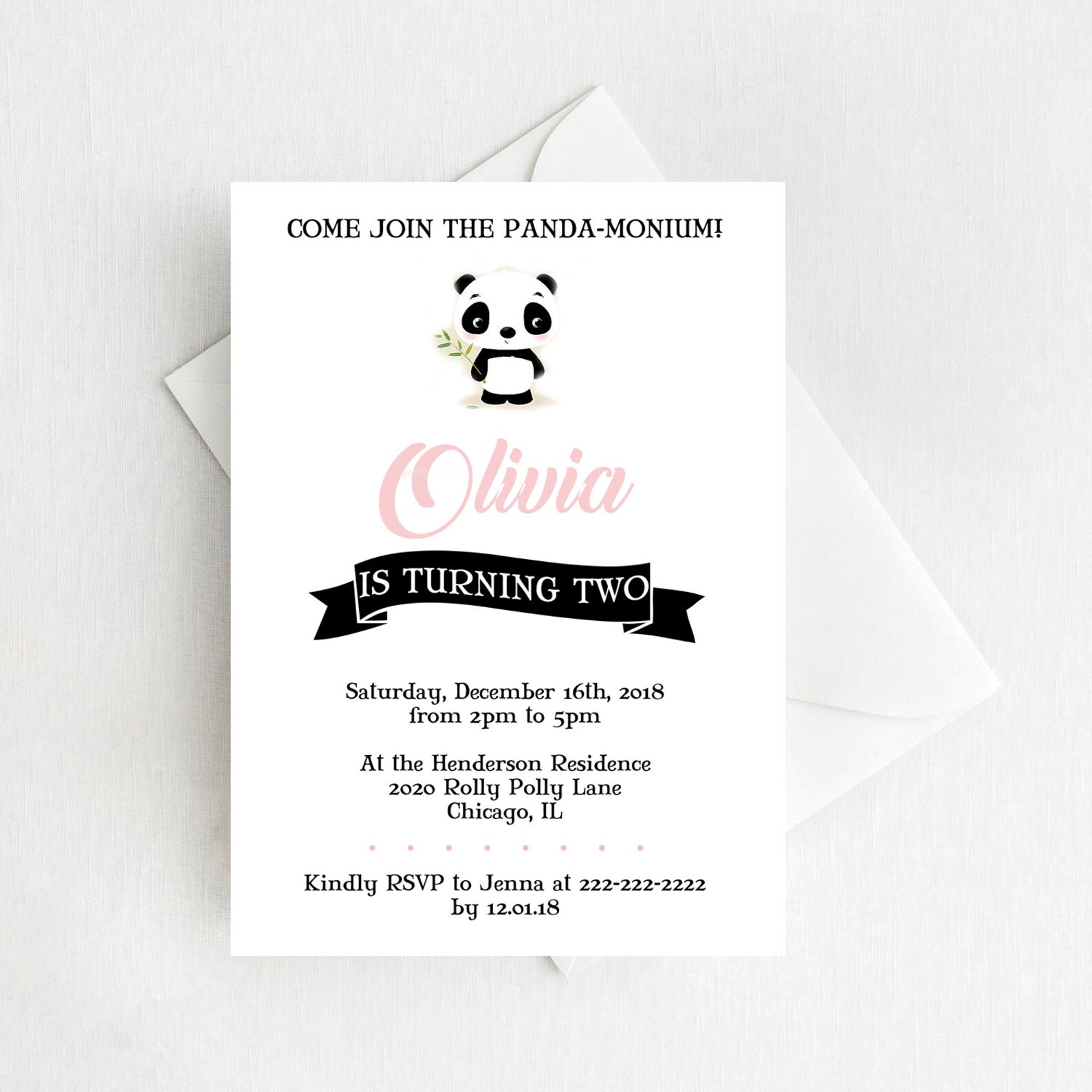 Cute Panda Birthday Invitation Girl Birthday Party Invite - Etsy