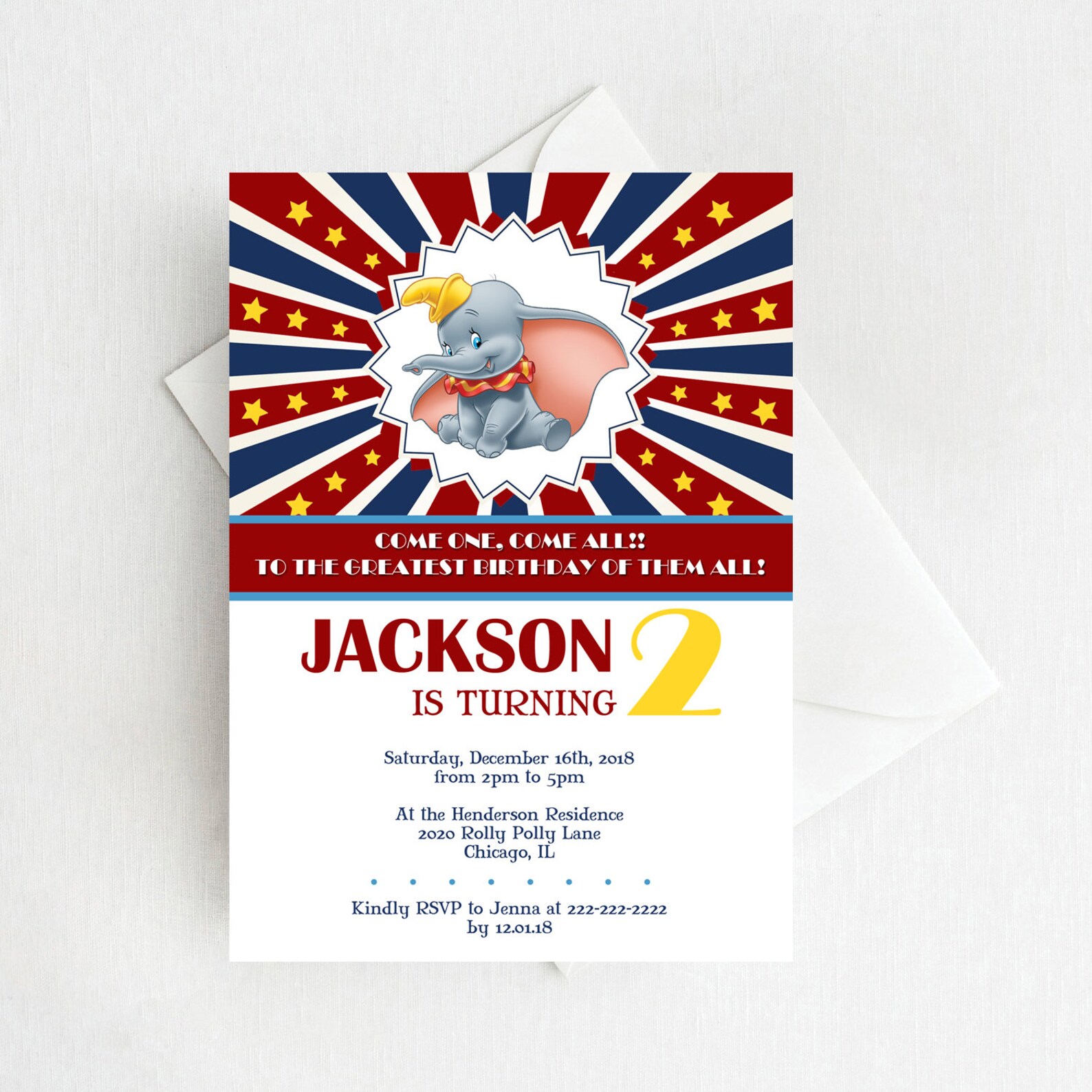 Dumbo Birthday Invitation Dumbo Circus Party Invites Cute - Etsy