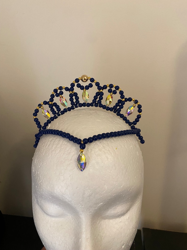 Navy Blue Ballet Tiara With AB Eye Shape Rhinestones and Shiny Gold or ...