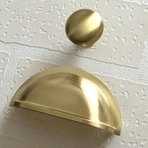3 Brushed Gold Brass Cup Pulls Drawer Knob Pull Handles - Etsy