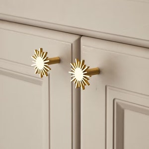 Gold Sunshine Dresser Knobs Brass Kitchen Door Knobs Handles Gift Unique Cabinet Knobs Pulls Sun ...