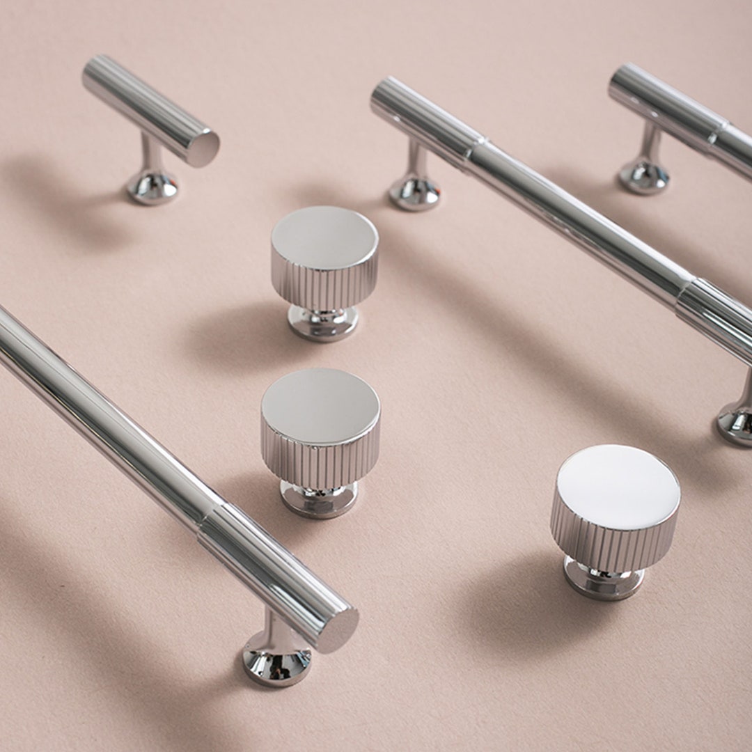 Chrome Silver Drawer Handles Solid Brass Stripe Knobs Luxury Dresser ...