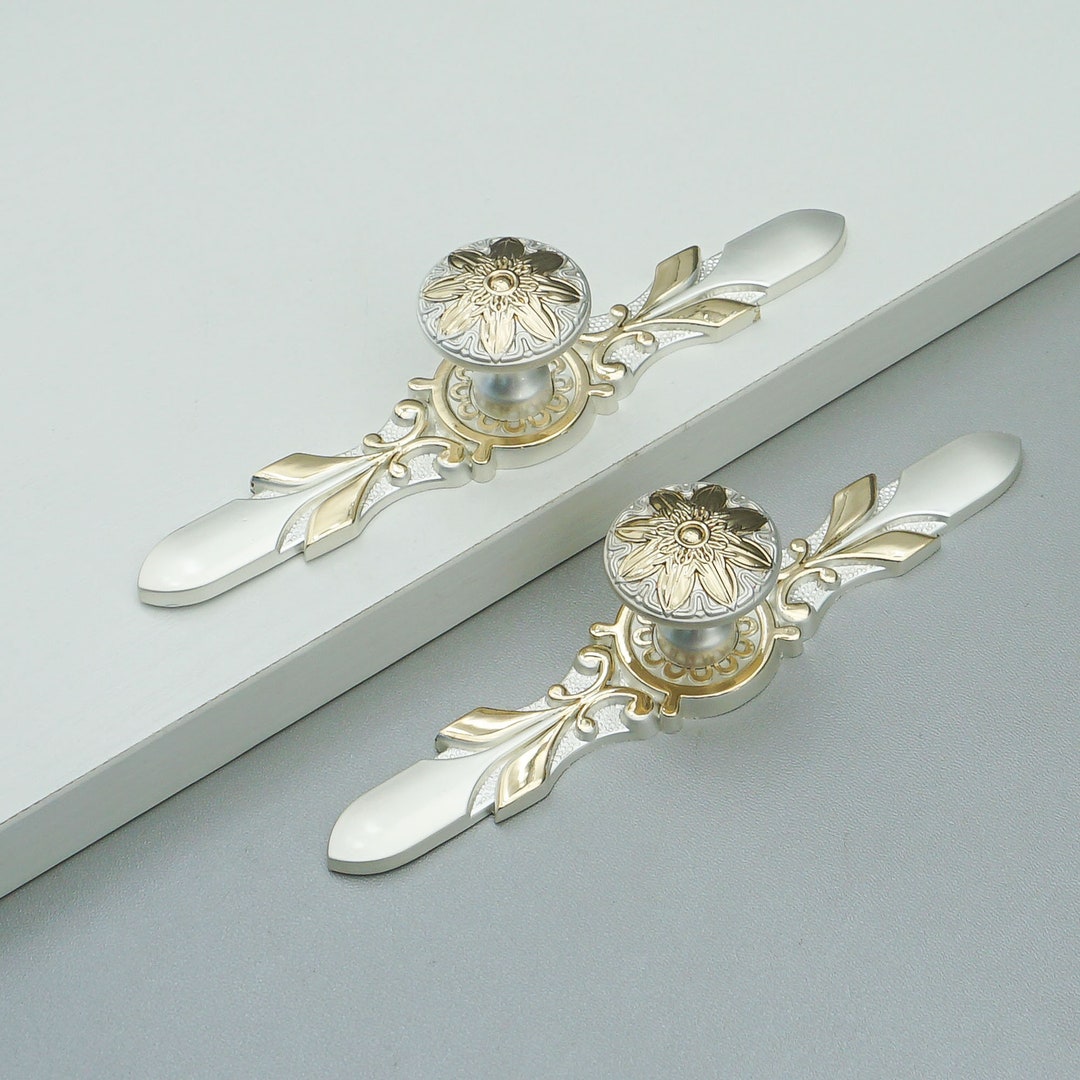 Ornate Dresser Drawer Pulls Knobs Drawer Knob Pull Handle Silver White ...