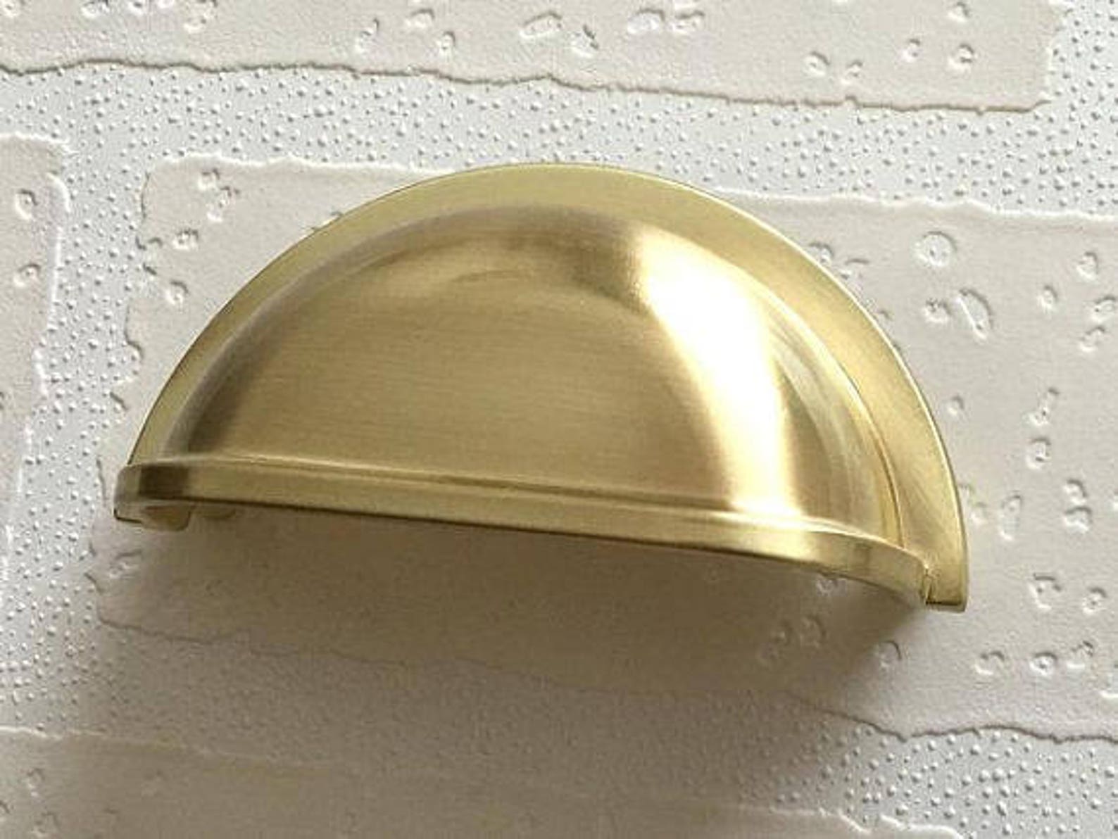 3 Brushed Gold Brass Cup Pulls Drawer Knob Pull Handles | Etsy