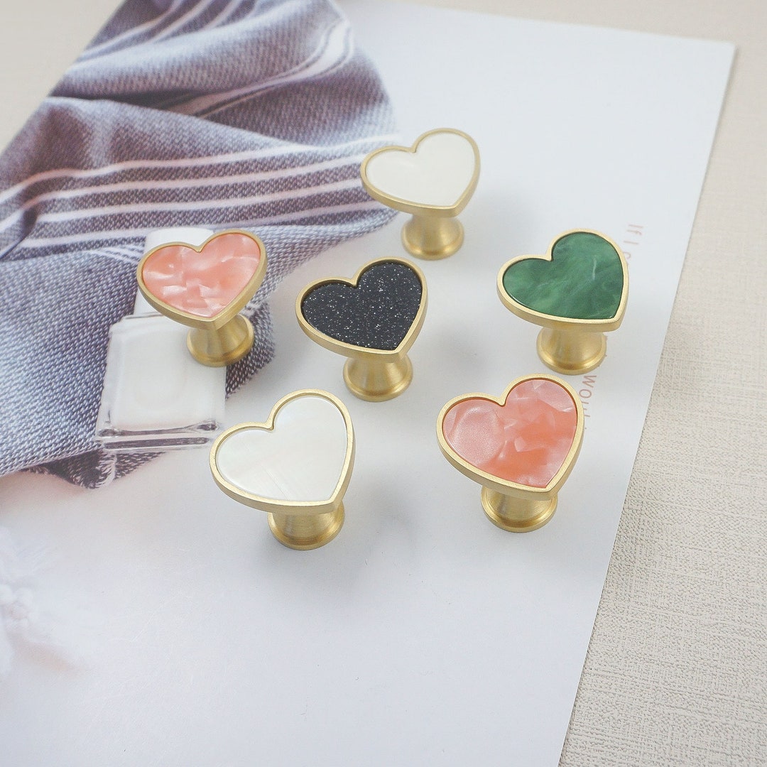 Colorful Heart Knobs for Dresser Brass Drawer Knobs Pulls Kitchen Knobs Gold Knobs Pulls Gift ...