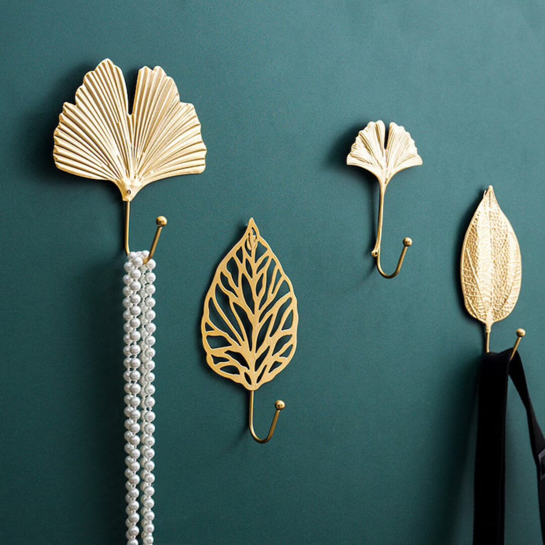 Nordic Gold Leaf Hooks Creativity Wall Hooks European Coat - Etsy UK