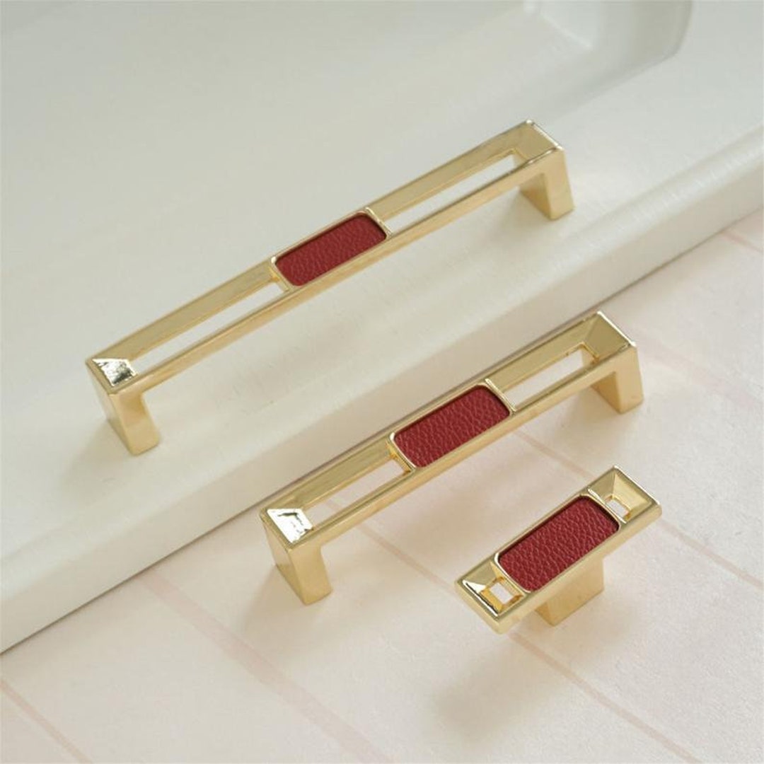 3.78 5'' Red Leather Cabinet Handles Gold Dresser - Etsy