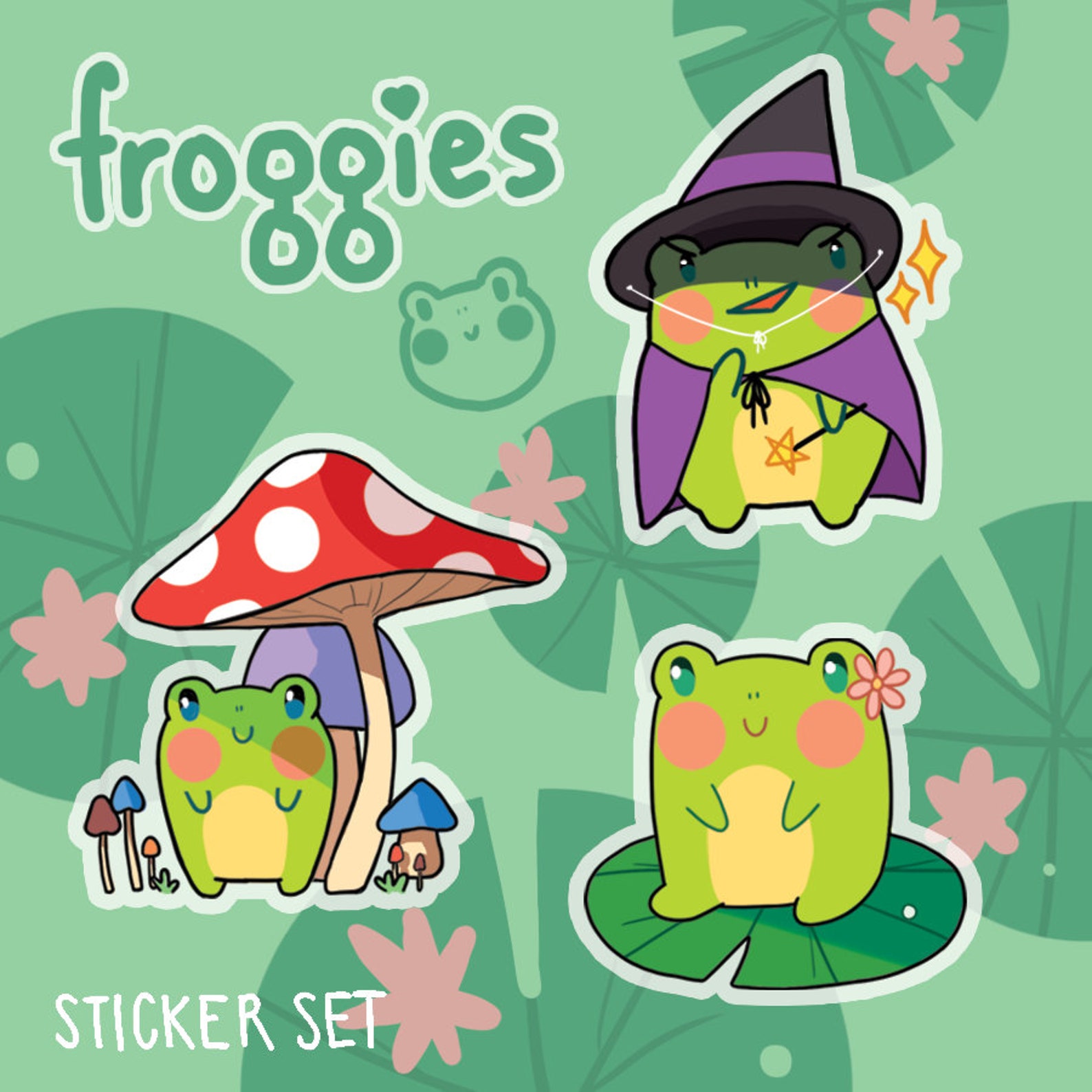 Cute Froggie Sticker Pack set of 3 // Clear Weatherproof | Etsy