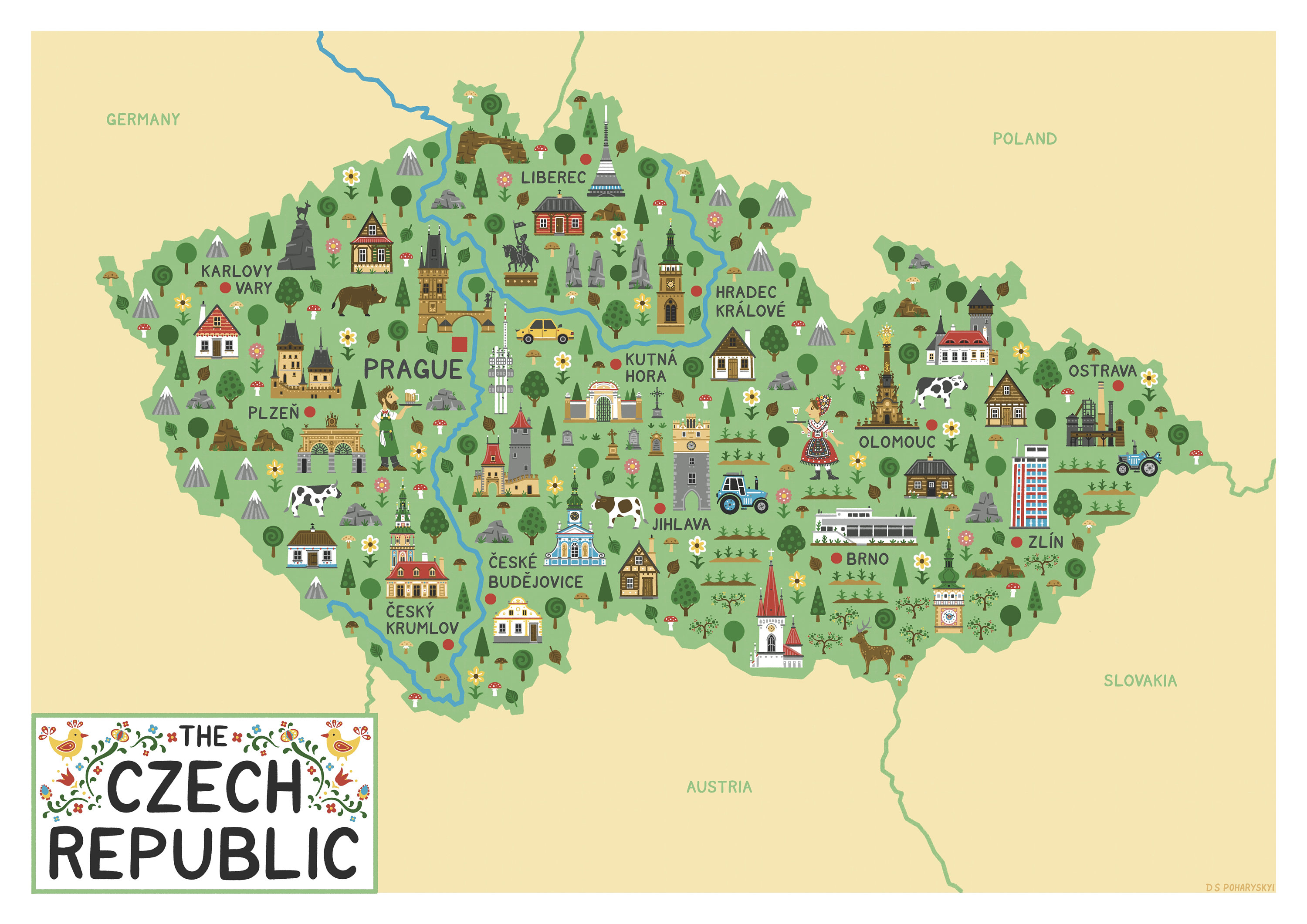 Czech Republic Map - Etsy