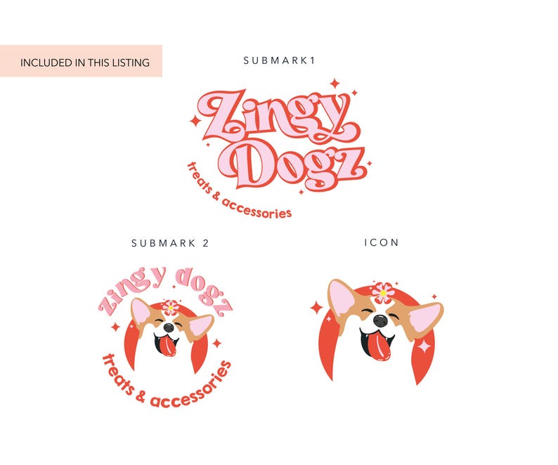 Retro Dog Business Branding Kit: Logo, Submarks, Social Icons, Business ...