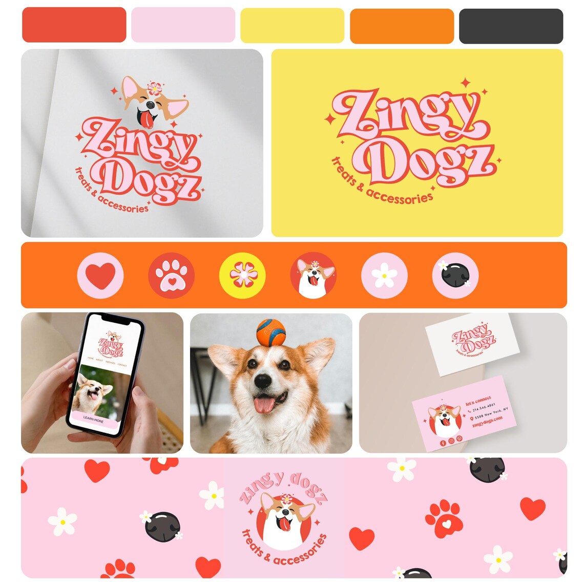 Retro Dog Business Branding Kit: Logo, Submarks, Social Icons, Business ...