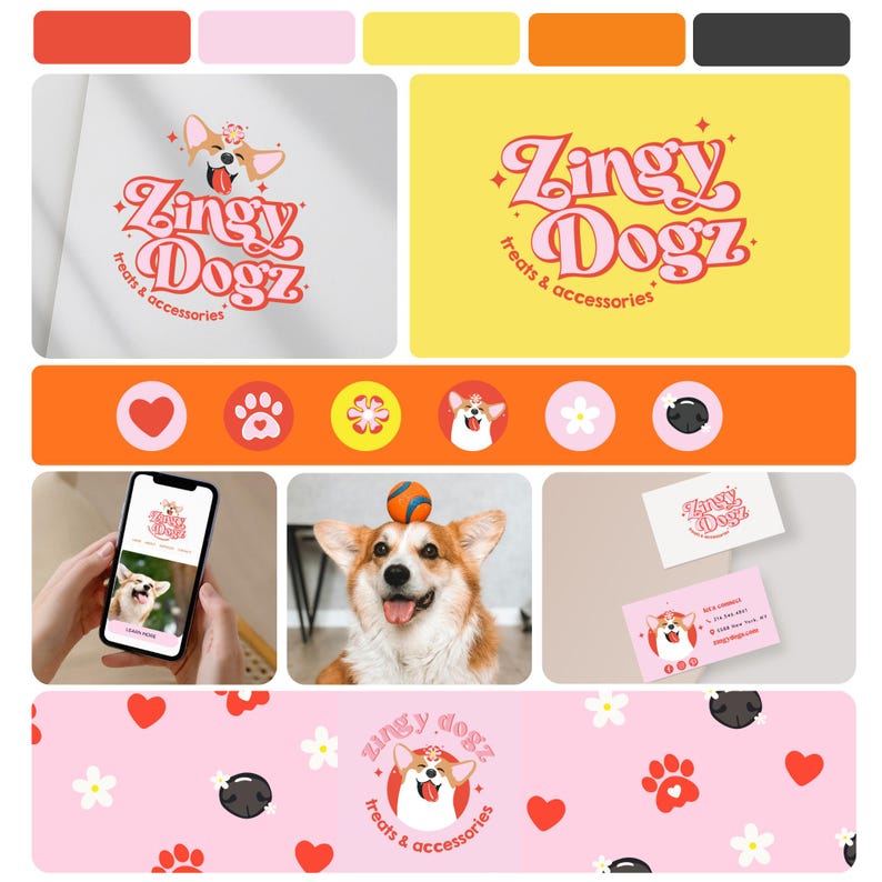 Retro Dog Business Branding Kit: Logo, Submarks, Social Icons, Business ...