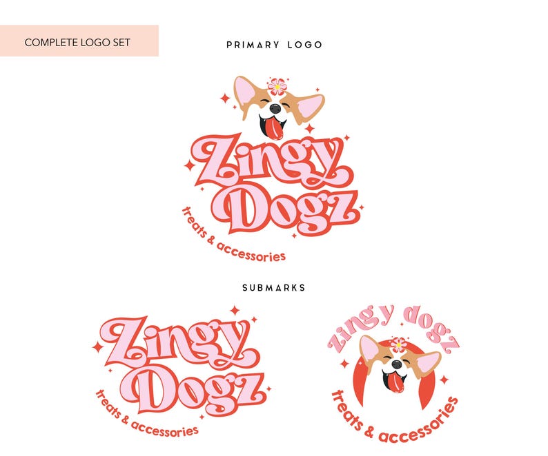 Retro Dog Business Branding Kit: Logo, Submarks, Social Icons, Business ...