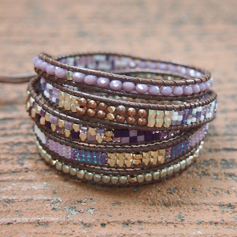 Mauve Mix Beaded Wrap Bracelet Bohemian Bracelet Beadwork Etsy