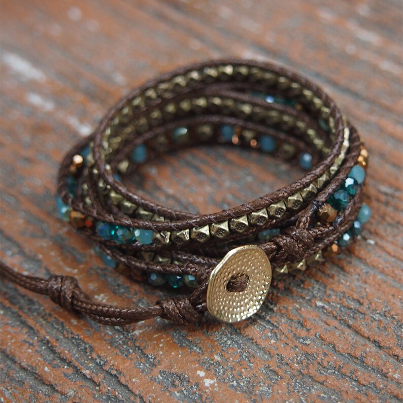 Blue Crystals Mix Wrap Bracelet Boho Bracelet Bohemian Etsy