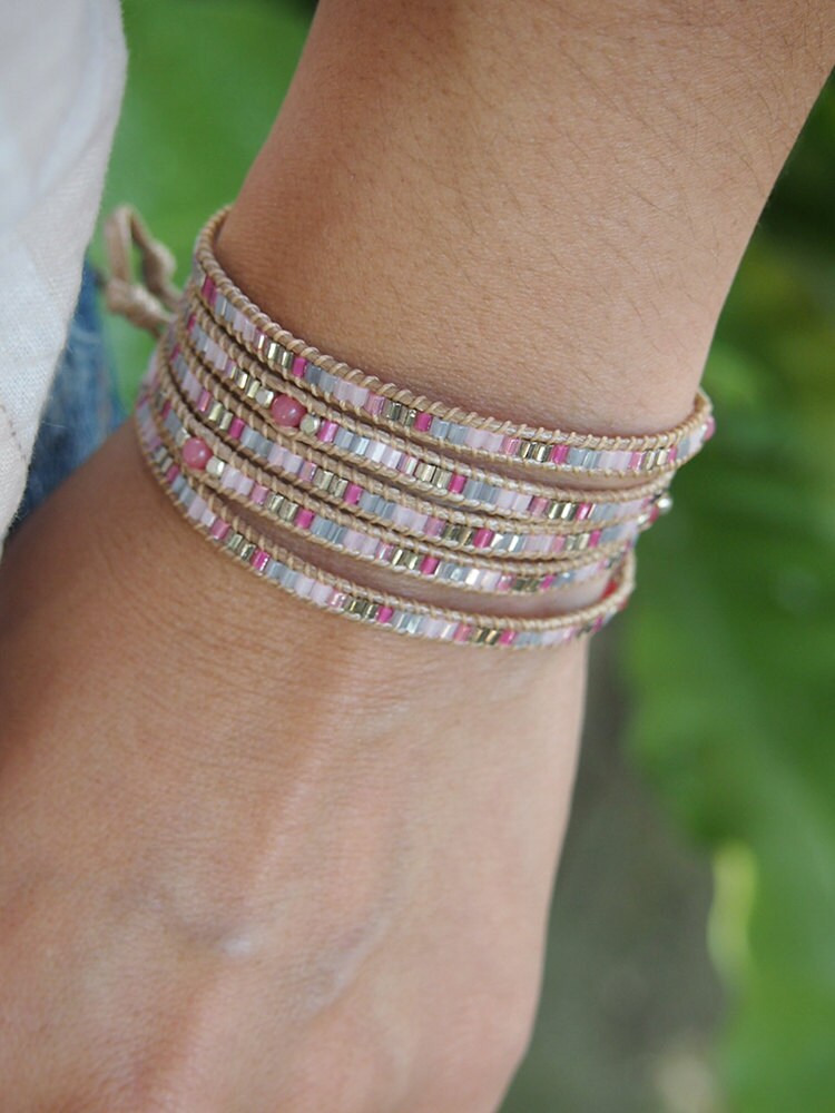 Pink Seed Kralen Mix Wrap Armband Boho Wrap Armband Kralen Etsy