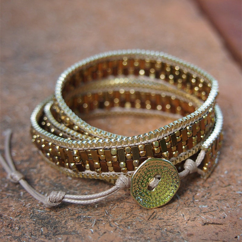 Gold Beaded Mix Wrap Bracelet With Chain Boho Bracelet Etsy