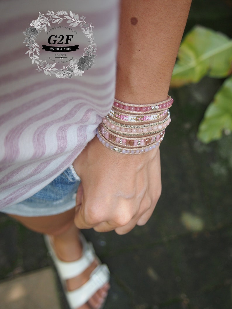 Sweet Pink Beaded Mix Wrap Bracelet Boho Bracelet Bohemian Etsy