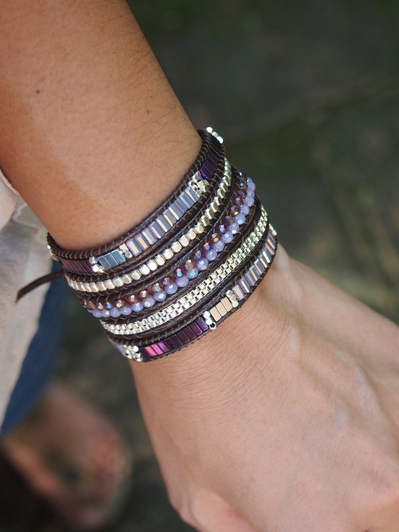 5 Times Wrap Bracelet Purple Crystal Beaded Mix Boho Etsy Norway