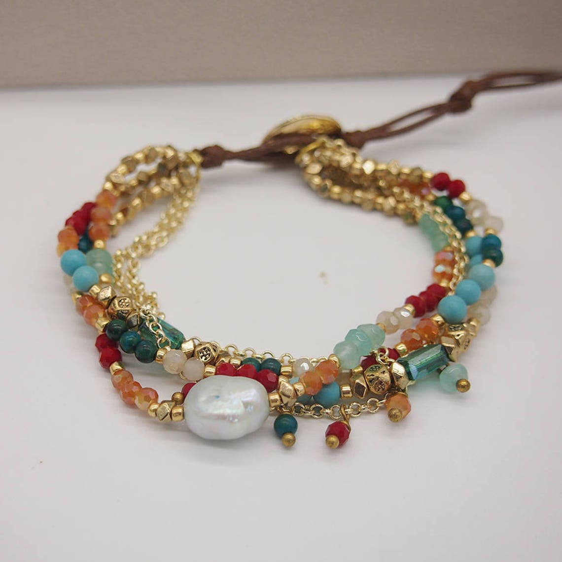 Multi Color Five Strands Bracelet With Chain Beaded Bracelet - Etsy