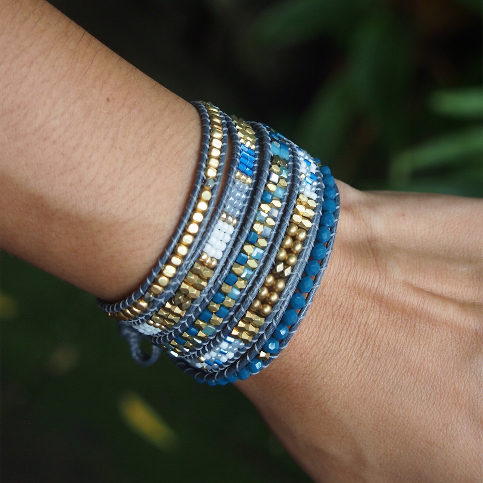 Blue Mix Beaded Wrap Bracelet Bohemian Bracelet Beadwork Etsy