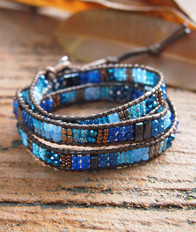 3 Times Lapis Beaded Mix Wrap Bracelet Boho Wrap Bracelet Etsy