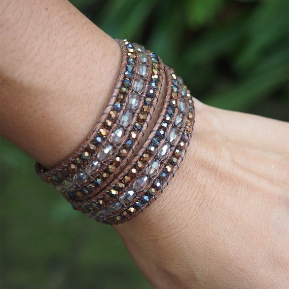 Double Wrap Bracelet With Crystal Bohemian Bracelet Beadwork Etsy