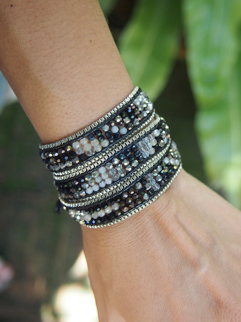 Black Mix Wrap Bracelet With Chain Boho Bracelet Bohemian Etsy