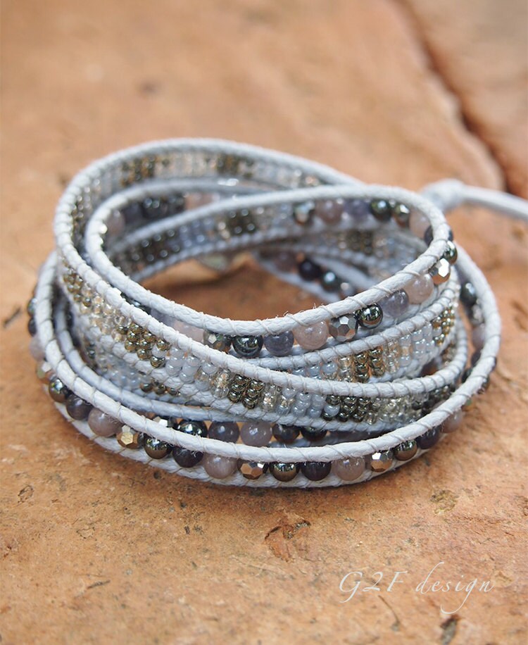 Grey Mix Wrap Bracelet Seed Beaded Boho Wrap Bracelet Etsy