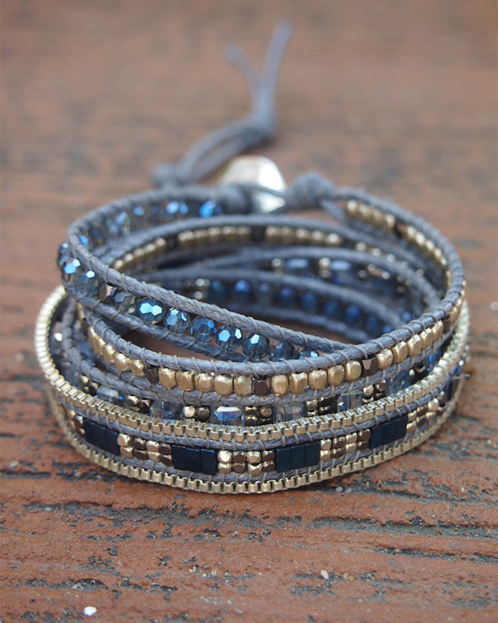 5 Keer Wrap Armband Blauwe Kristal Kralen Mix Boho Armband Etsy