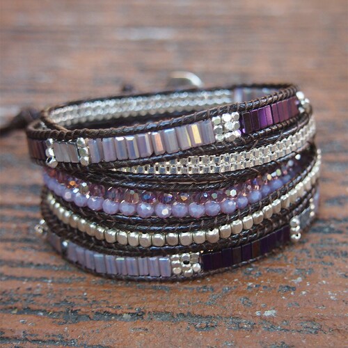 5 Times Wrap Bracelet Grey Beaded Mix Boho Bracelet Etsy Norway