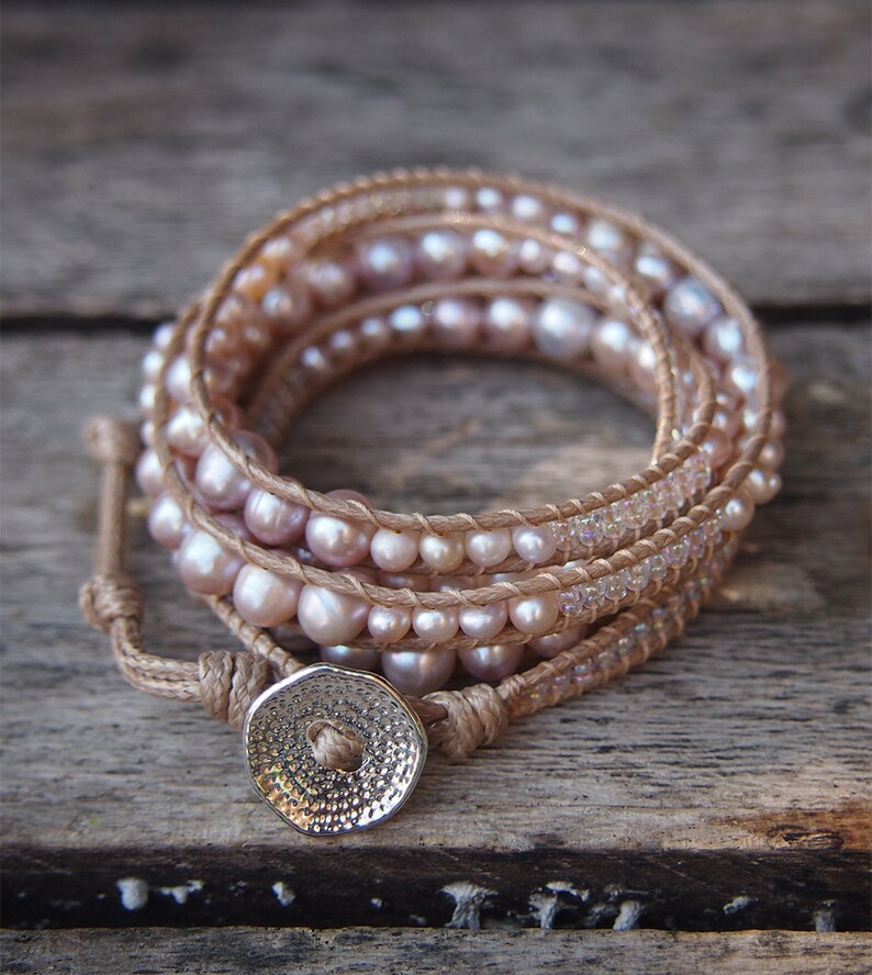5 Times Wrap Bracelet Pink Freshwater Pearl Mix Boho Etsy