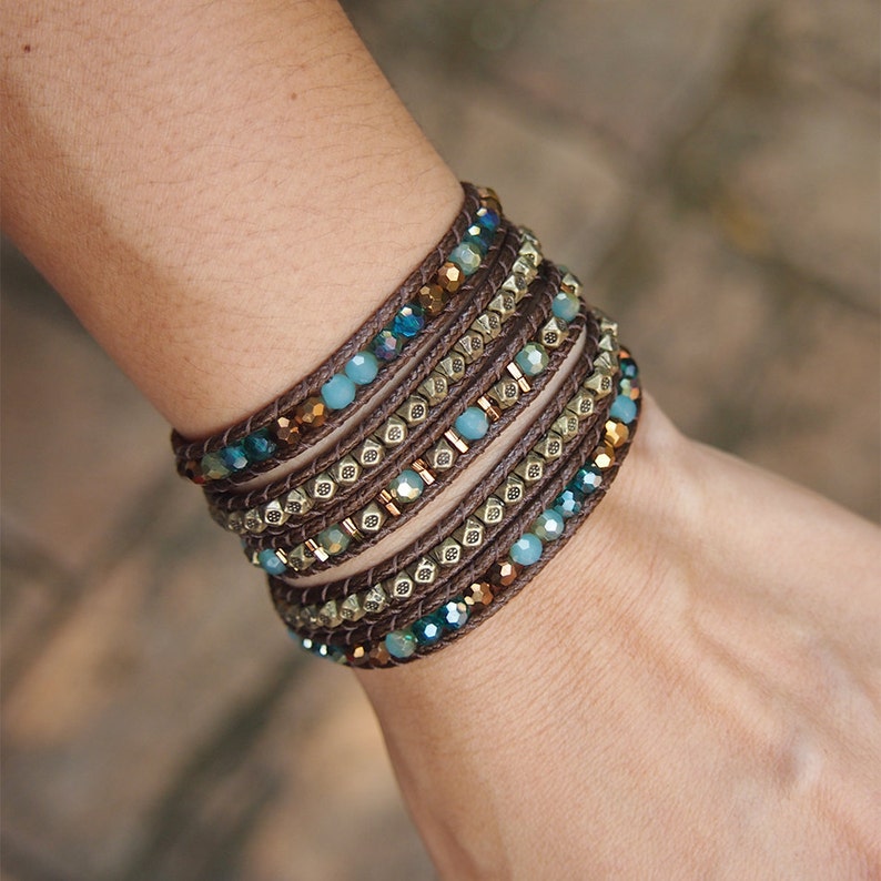 Blue Crystals Mix Wrap Bracelet Boho Bracelet Bohemian Etsy