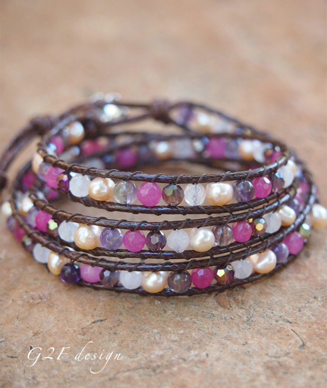 3 Times Purple Beaded Mix Wrap Bracelet Boho Wrap Bracelet Beadwork