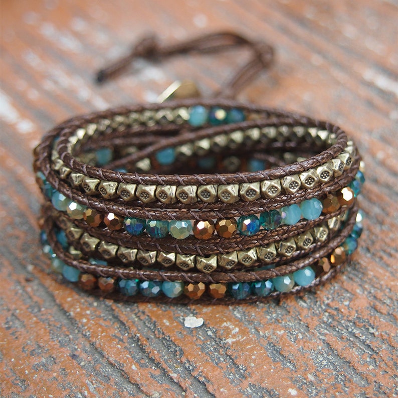 Blue Crystals Mix Wrap Bracelet Boho Bracelet Bohemian Etsy