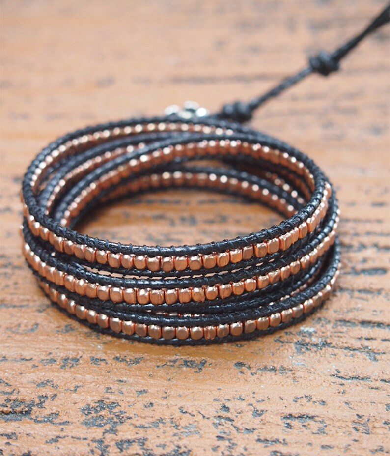 5 Keer Wrap Armband Roze Goud Verguld Metaal Kralen Boho Etsy Nederland