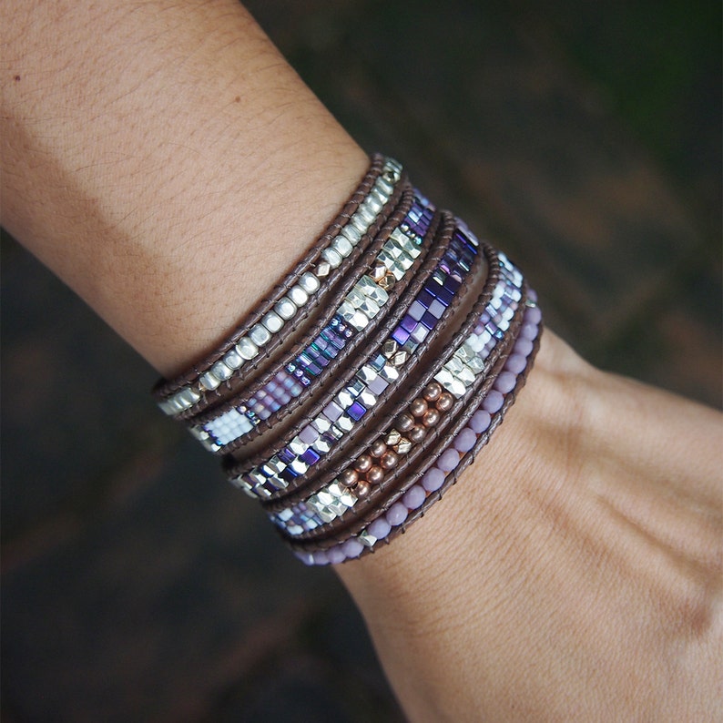 Mauve Mix Beaded Wrap Bracelet Bohemian Bracelet Beadwork Etsy