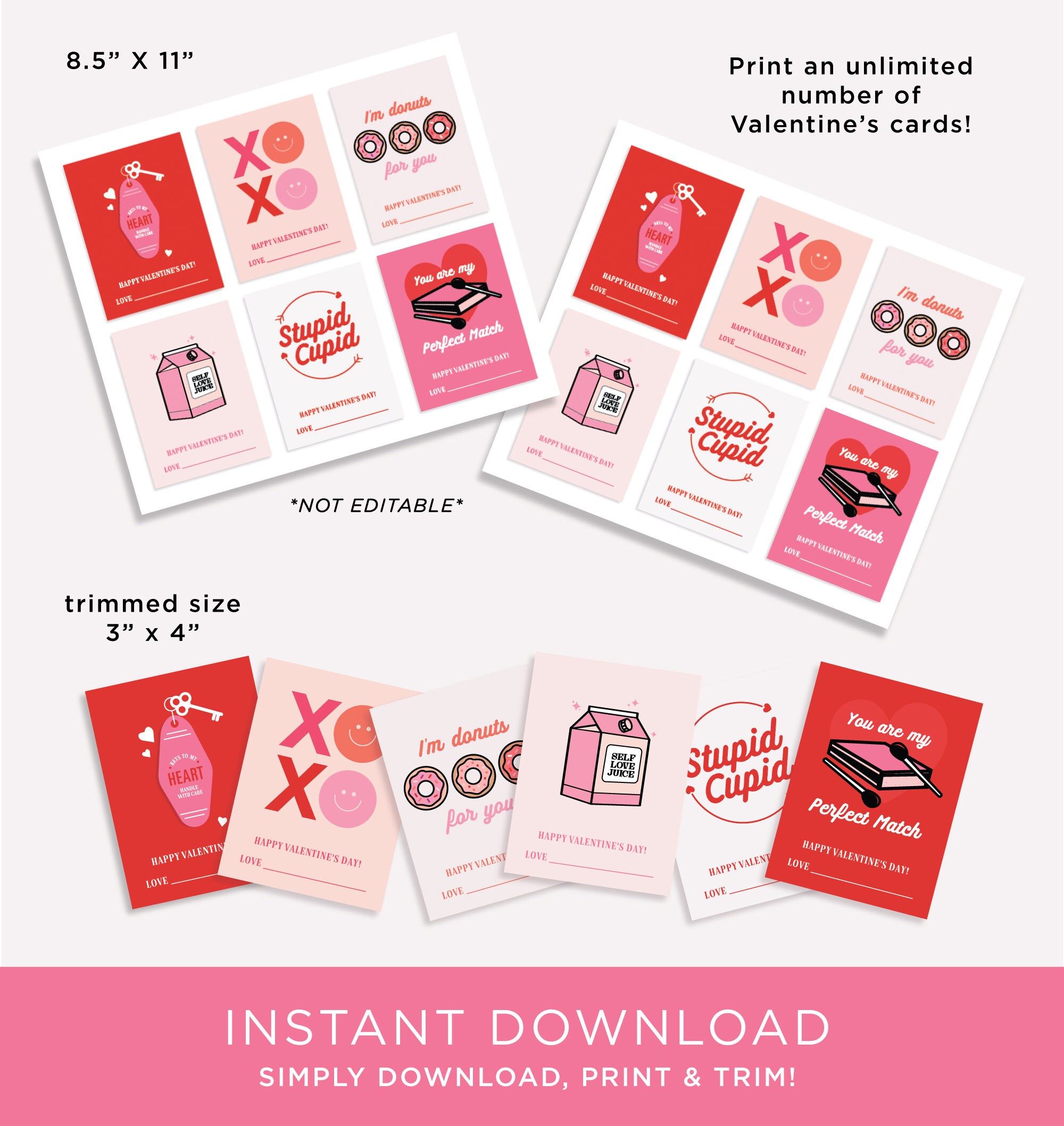 Printable Valentine's Day Cards, Instant Download - Etsy