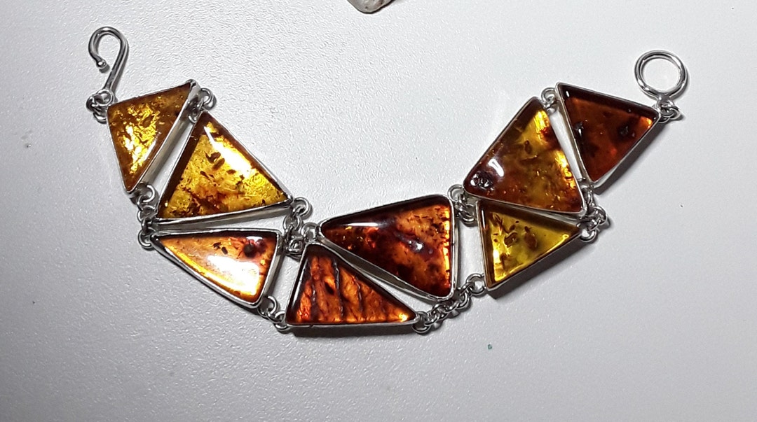 Vintage Sterling Modernist Sleek and Baltic Amber Cabochon Link ...