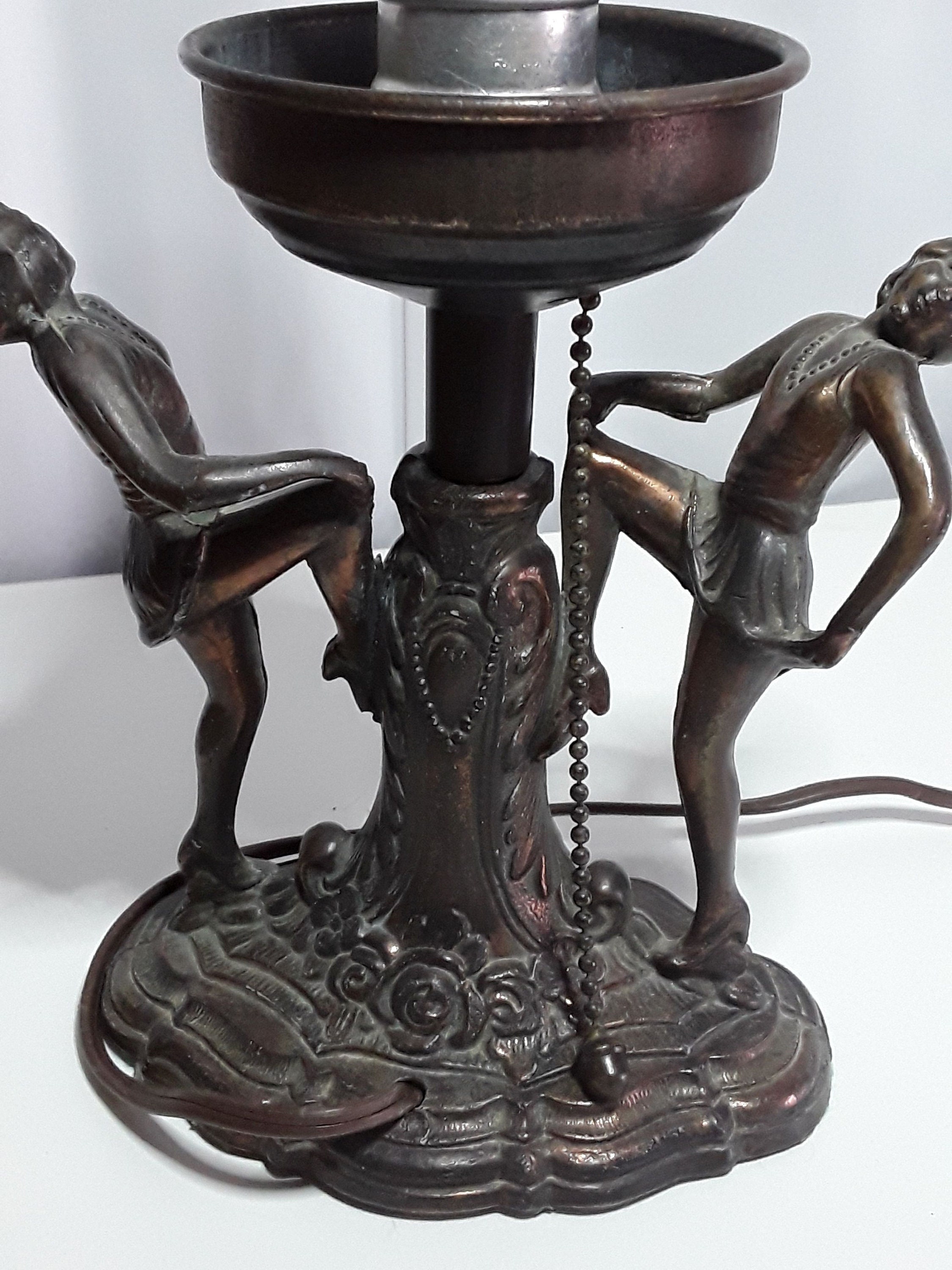 Antique 1920s Deco Era Figural Flapper Lady Women Dancers Lamp W Amber ...