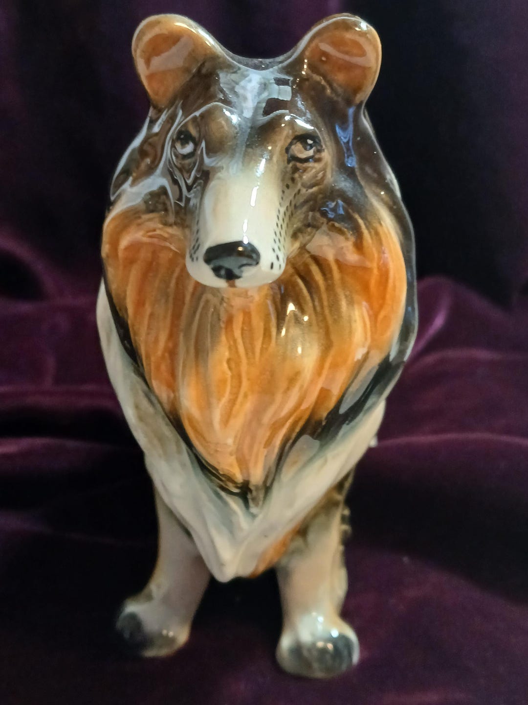 Vintage 1950s Made in Japan Ceramic Rough Tri Color Collie Dog Figurine ...