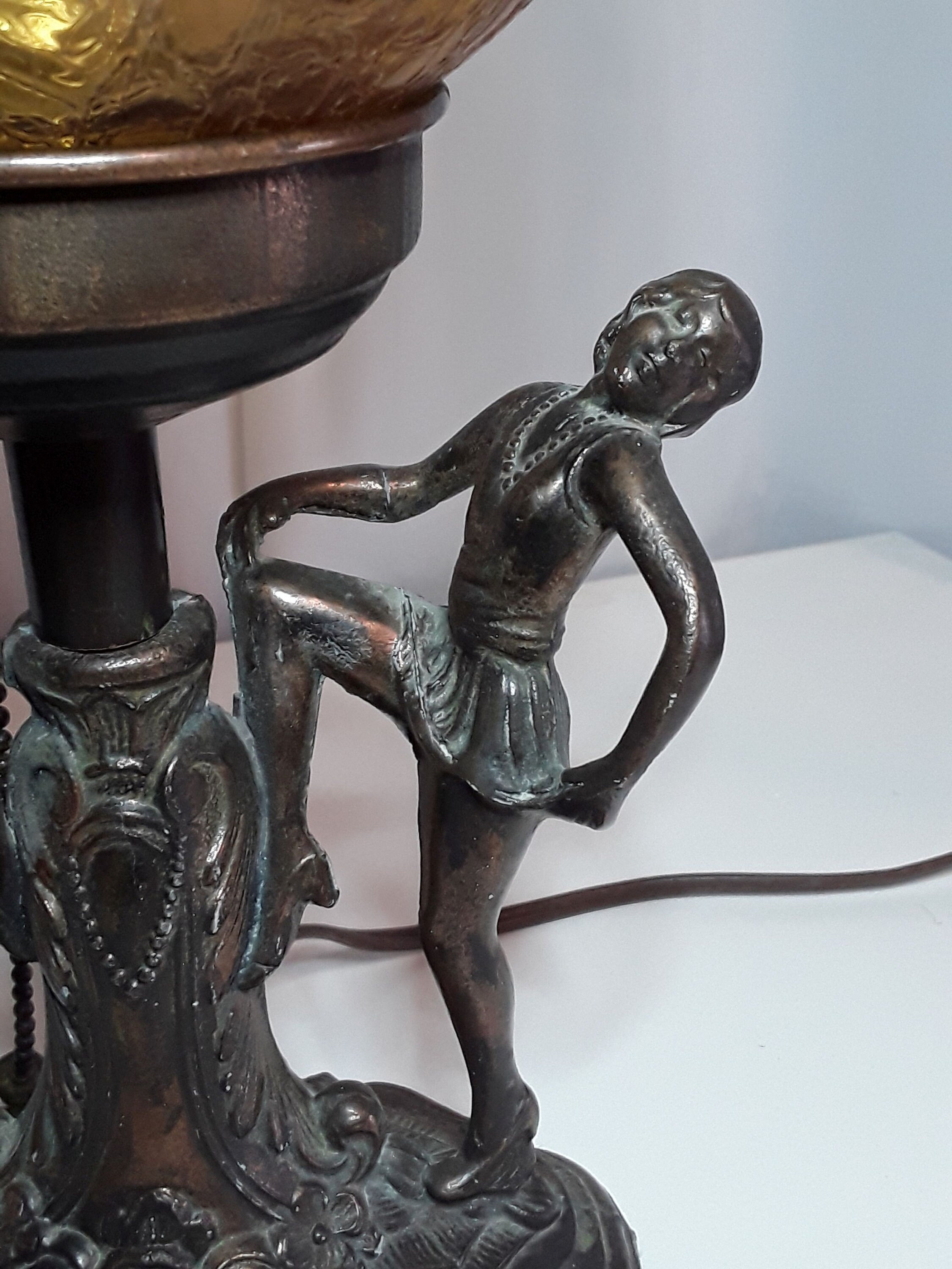 Antique 1920s Deco Era Figural Flapper Lady Women Dancers Lamp W Amber ...