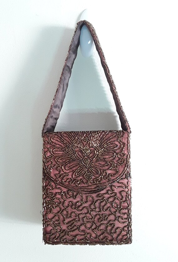 Antique Vintage 1940s Copper Bugle Beaded Bag Purse f… - Gem