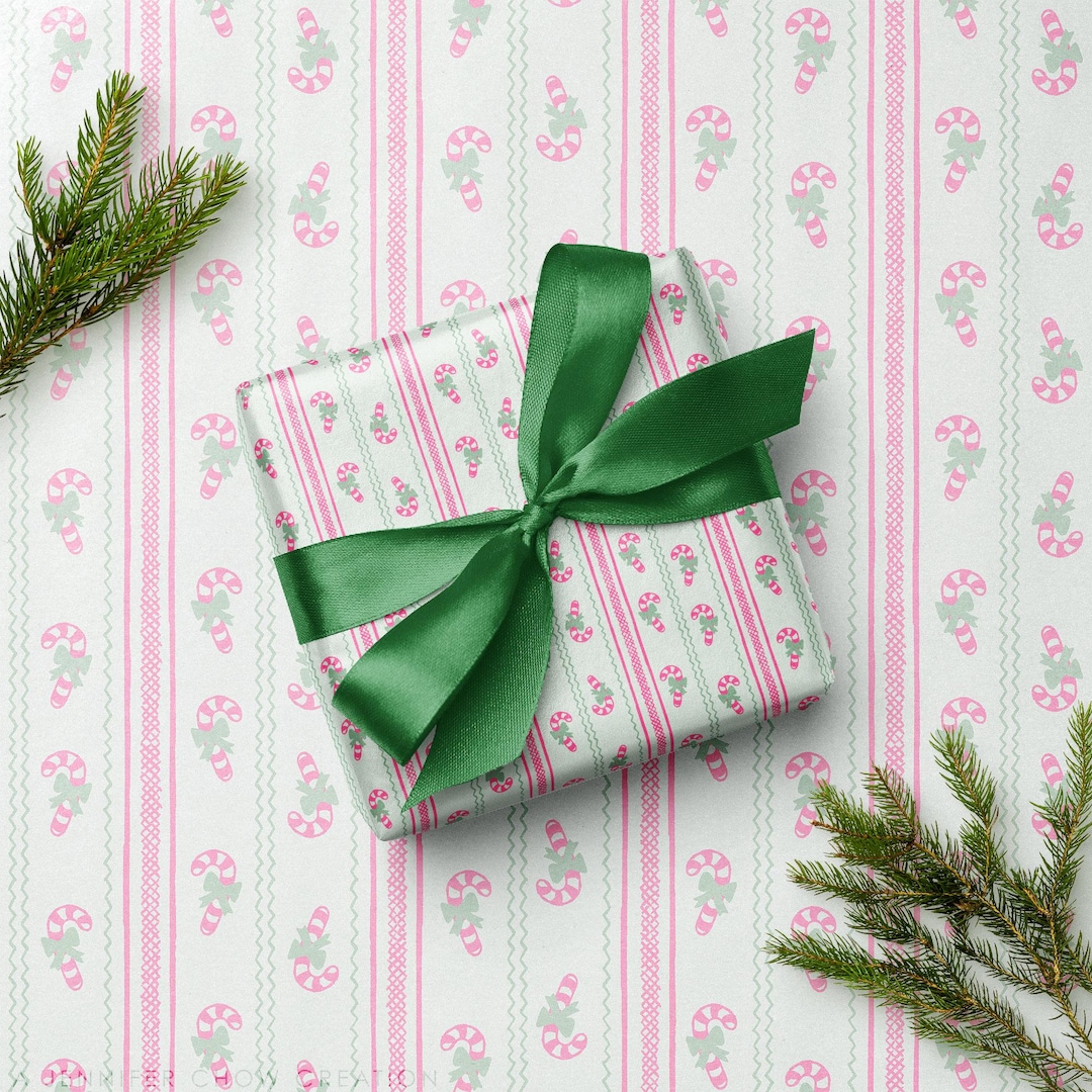 Pink Candy Cane Christmas Wrapping Paper – Festive Holiday Gift Wrap ...