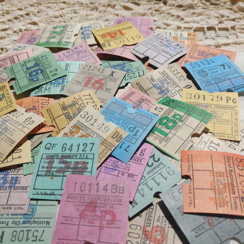 Vintage Old Bus Tickets UK British Machine Tickets Collage | Etsy