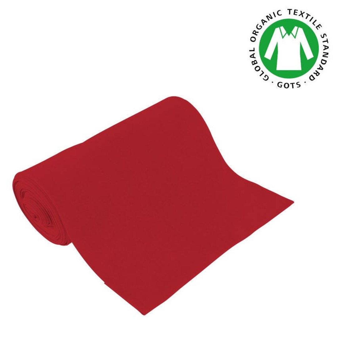 Organic Cotton Fabric Smooth Ribbing Made in Germany Red Solid Ribbing ...
