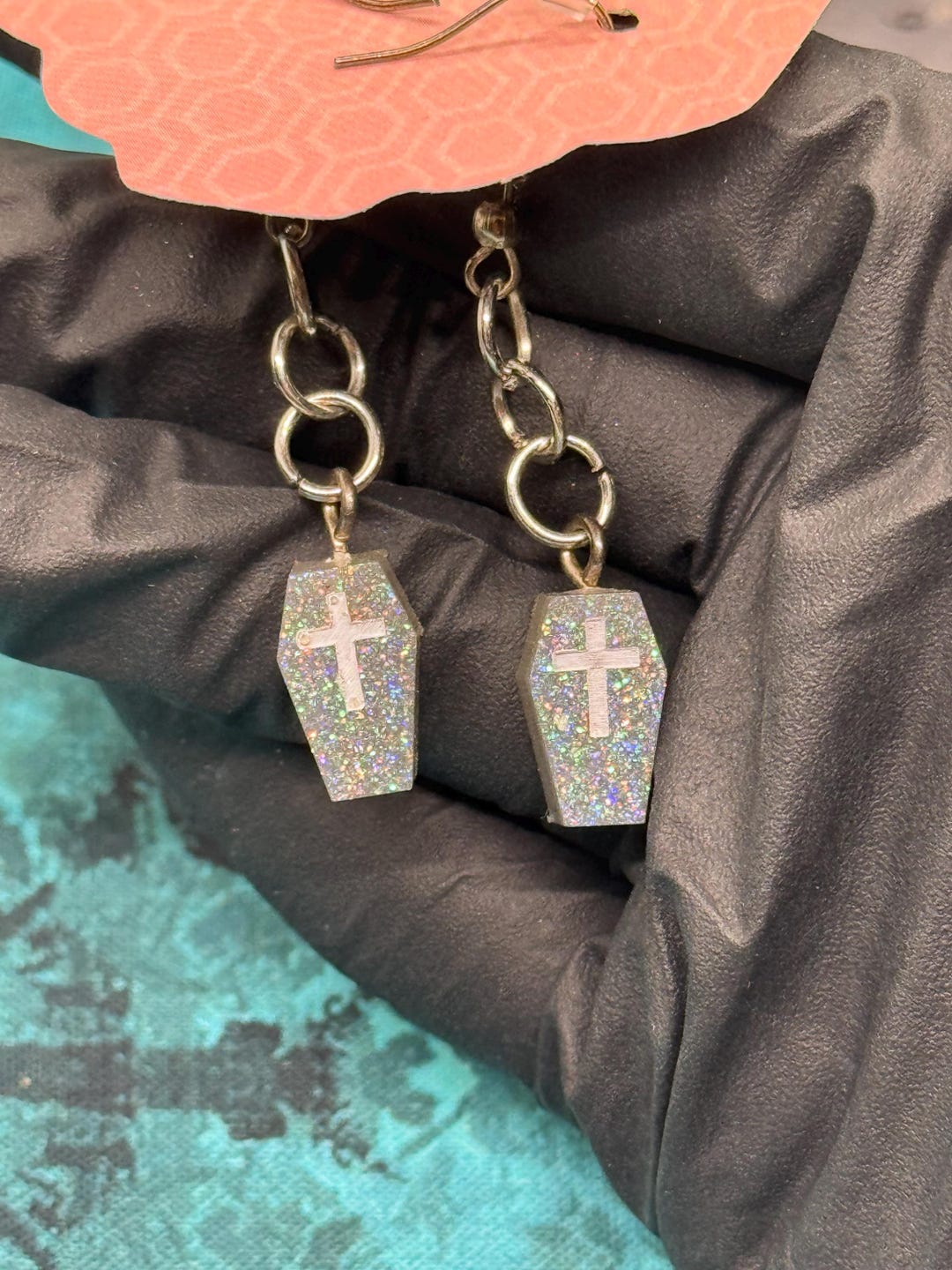 Gray Glitter Coffin With Crucifix Small Dangle Earrings E13 - Etsy