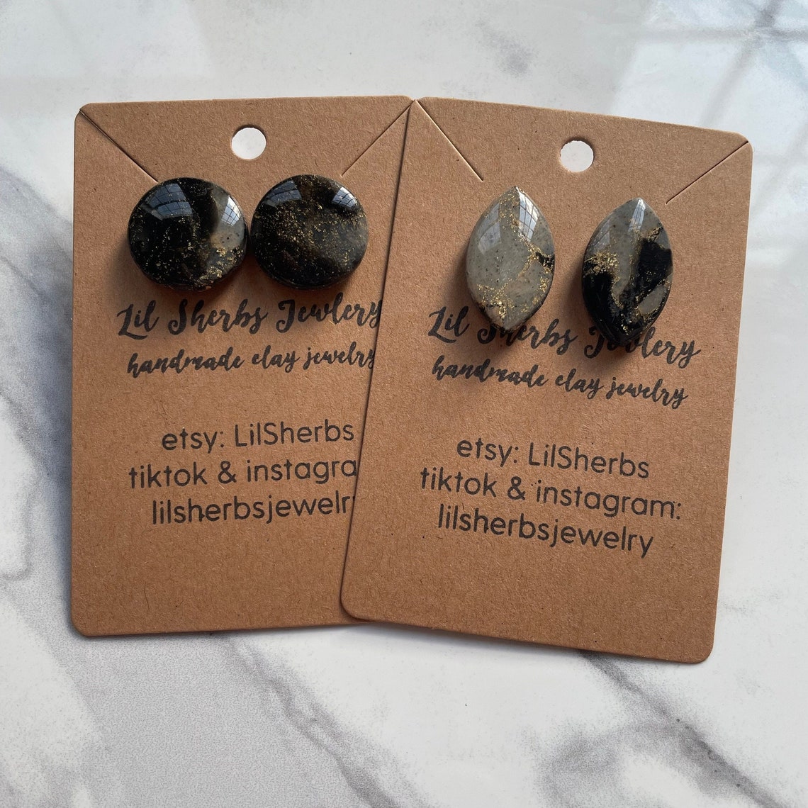 Black and Granite Studs Handmade Clay Earrings - Etsy
