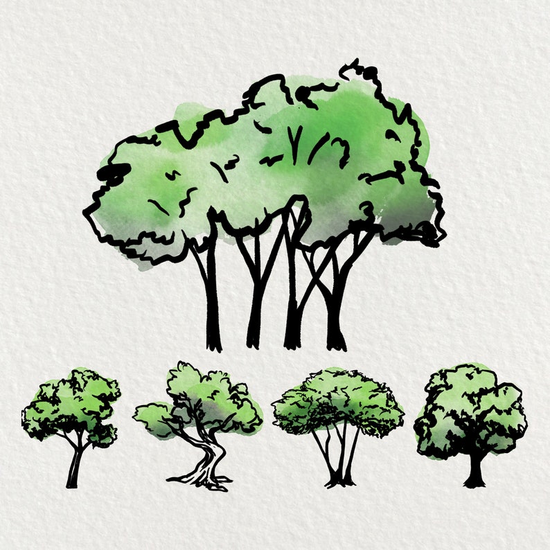 20 Ink Trees Stamps for Procreate, Trees Procreate Stamps, Procreate ...